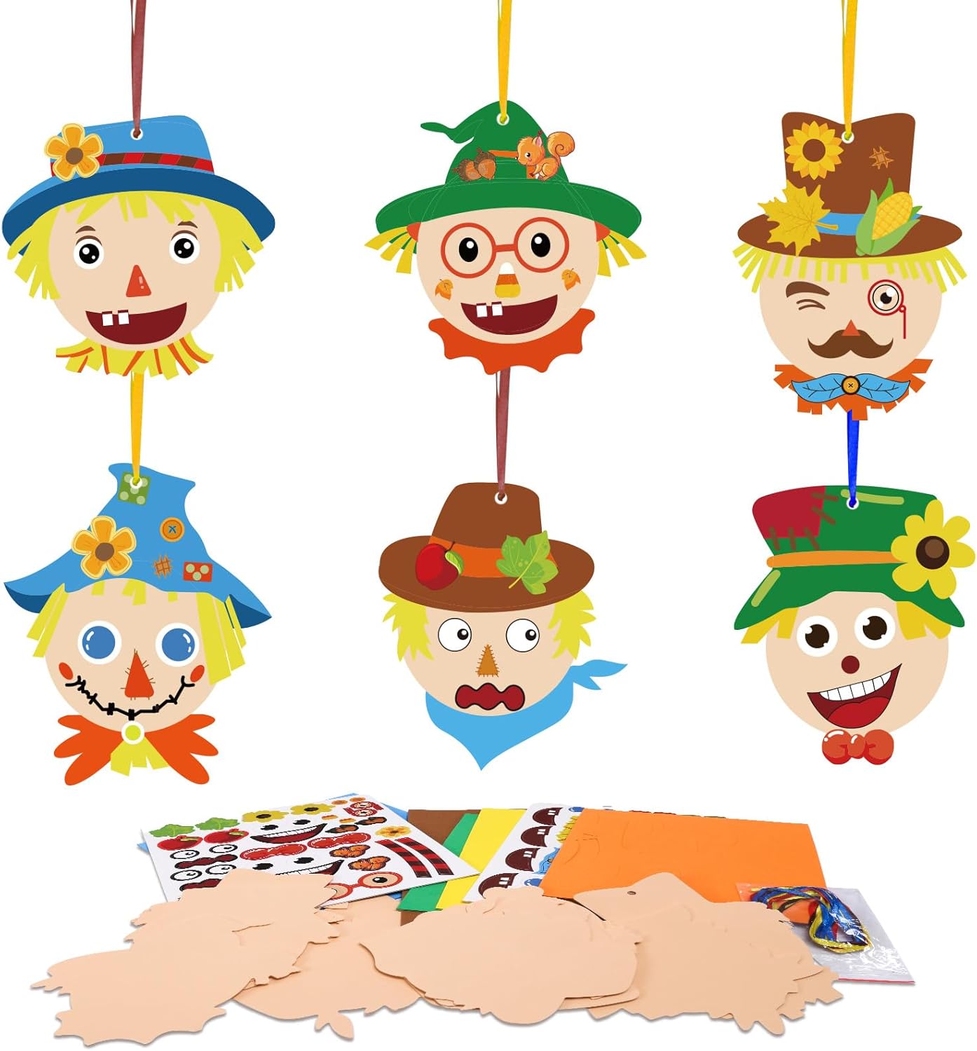 12-Pack Fall Scarecrow Craft Kits for Kids – DIY Foam Sticker Arts ...