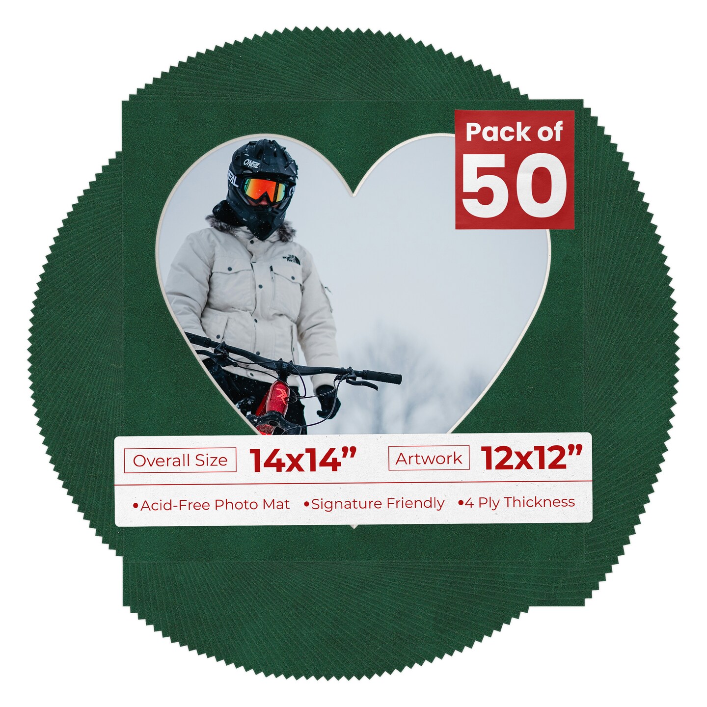 Green Suede Mat Board for 14x14 Frames - Heart Opening for 12x12 Photos ...