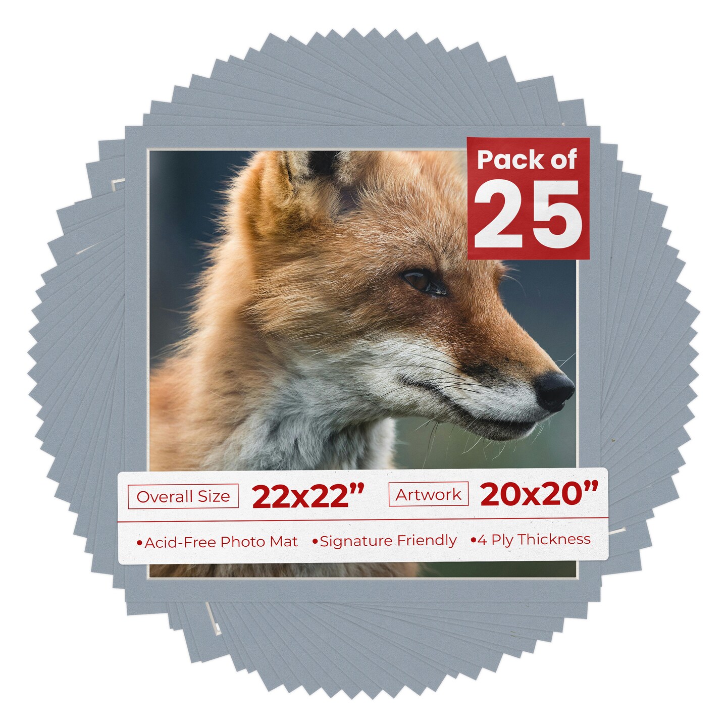 Mid Grey Mat Board for 22x22 Frames - Fits 20x20 Photos, Color: Grey ...