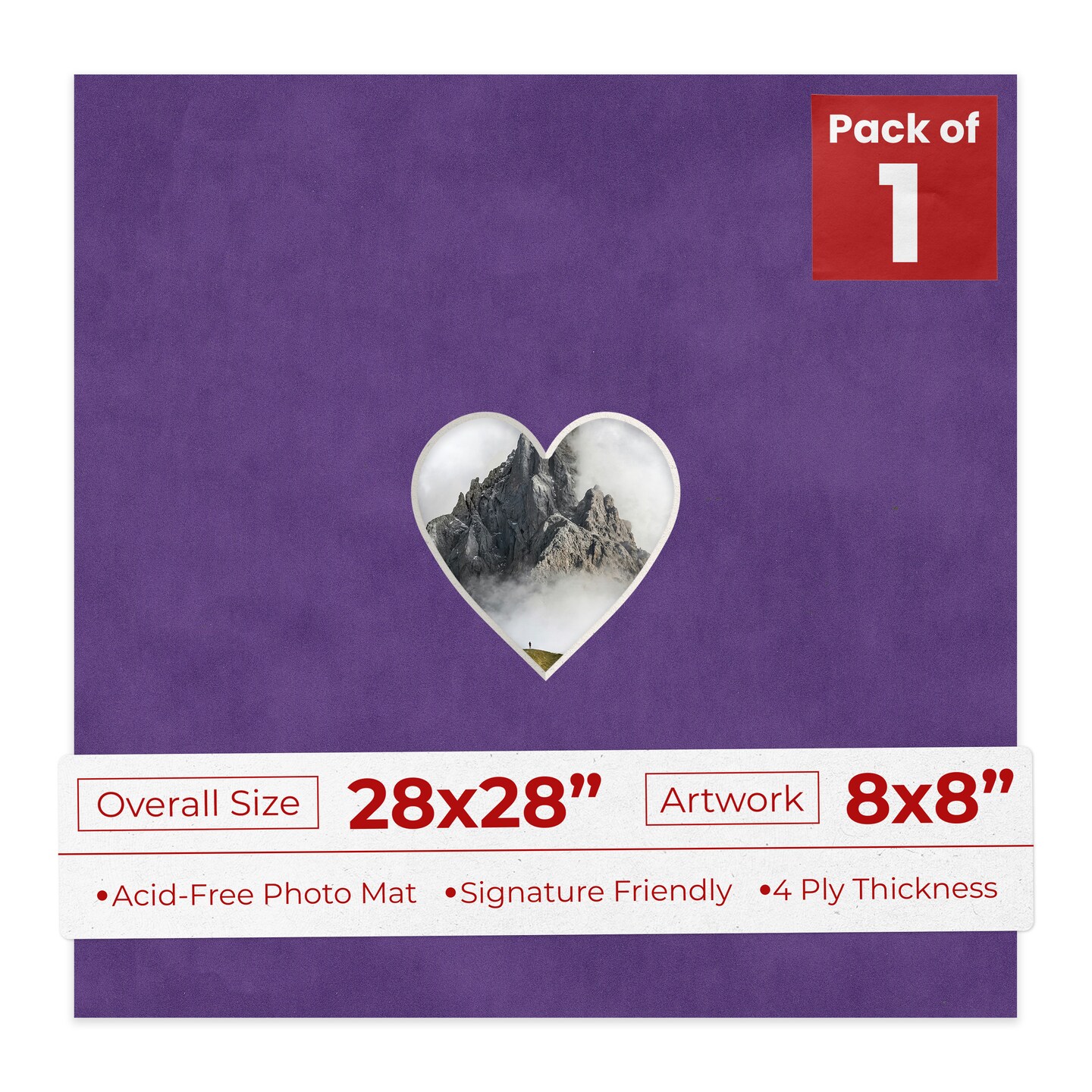 Purple Suede Mat Board for 28x28 Frames - Heart Opening for 8x8 Photos ...