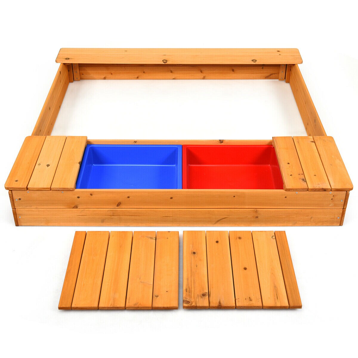 Natural Fir Wood Kids Sandbox with Storage Boxes and Outdoor Play Area ...