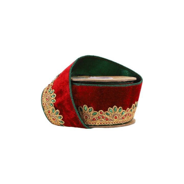 LaRibbons 2 1/2 Wired Premium Velvet Ribbon | Gold Scallop Jewel Trim ...