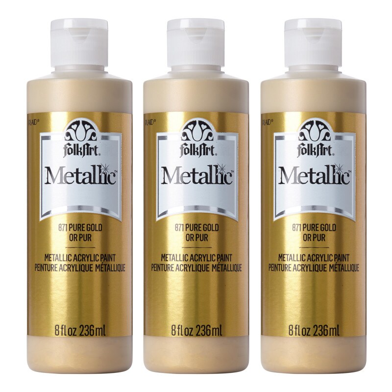 Acrylic Paint Metallic, 8oz., Pure Gold, Pack of 3 | Michaels