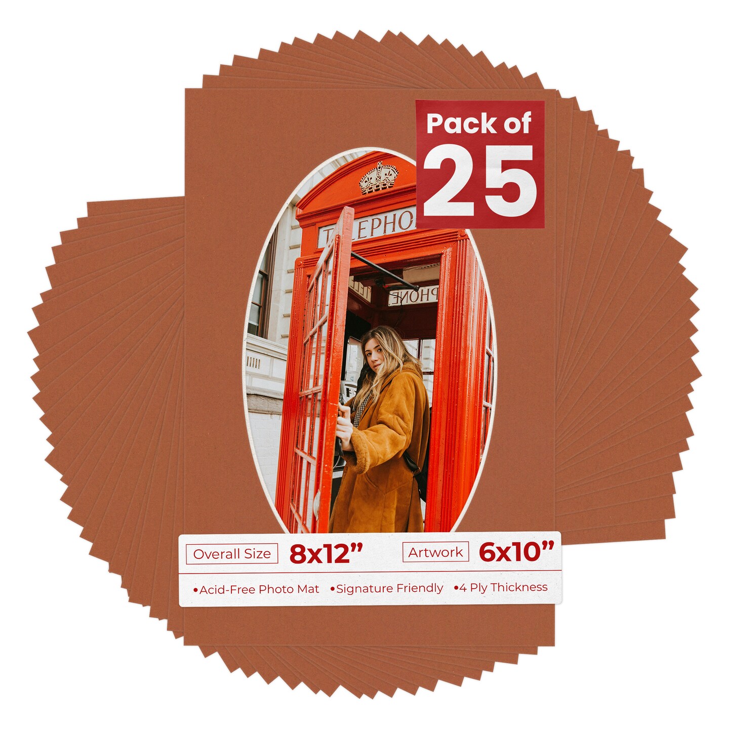Terra-cotta Red Mat Board for 8x12 Frames - Oval Opening for 6x10 ...
