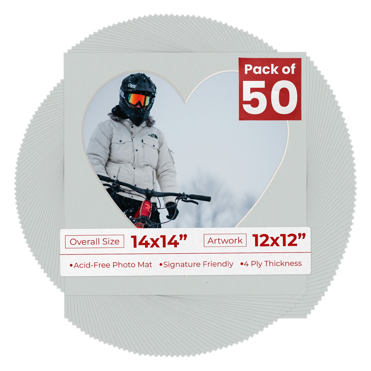 Gray Mat Board for 14x14 Frames - Heart Opening for 12x12 Photos, Color ...