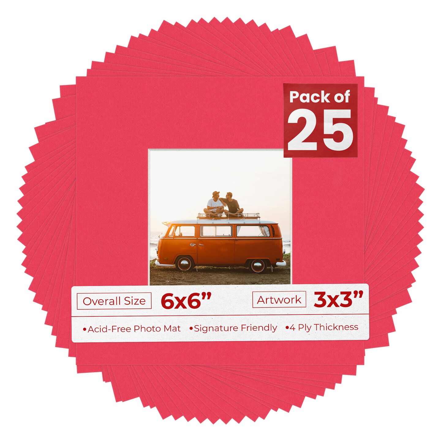 Cardinal Red Mat Board for 6x6 Frames - Fits 3x3 Photos, Color: Red ...