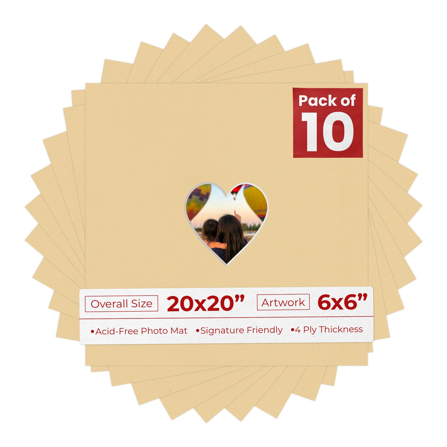 Beige Mat Board for 20x20 Frames - Heart Opening for 6x6 Photos, Color ...