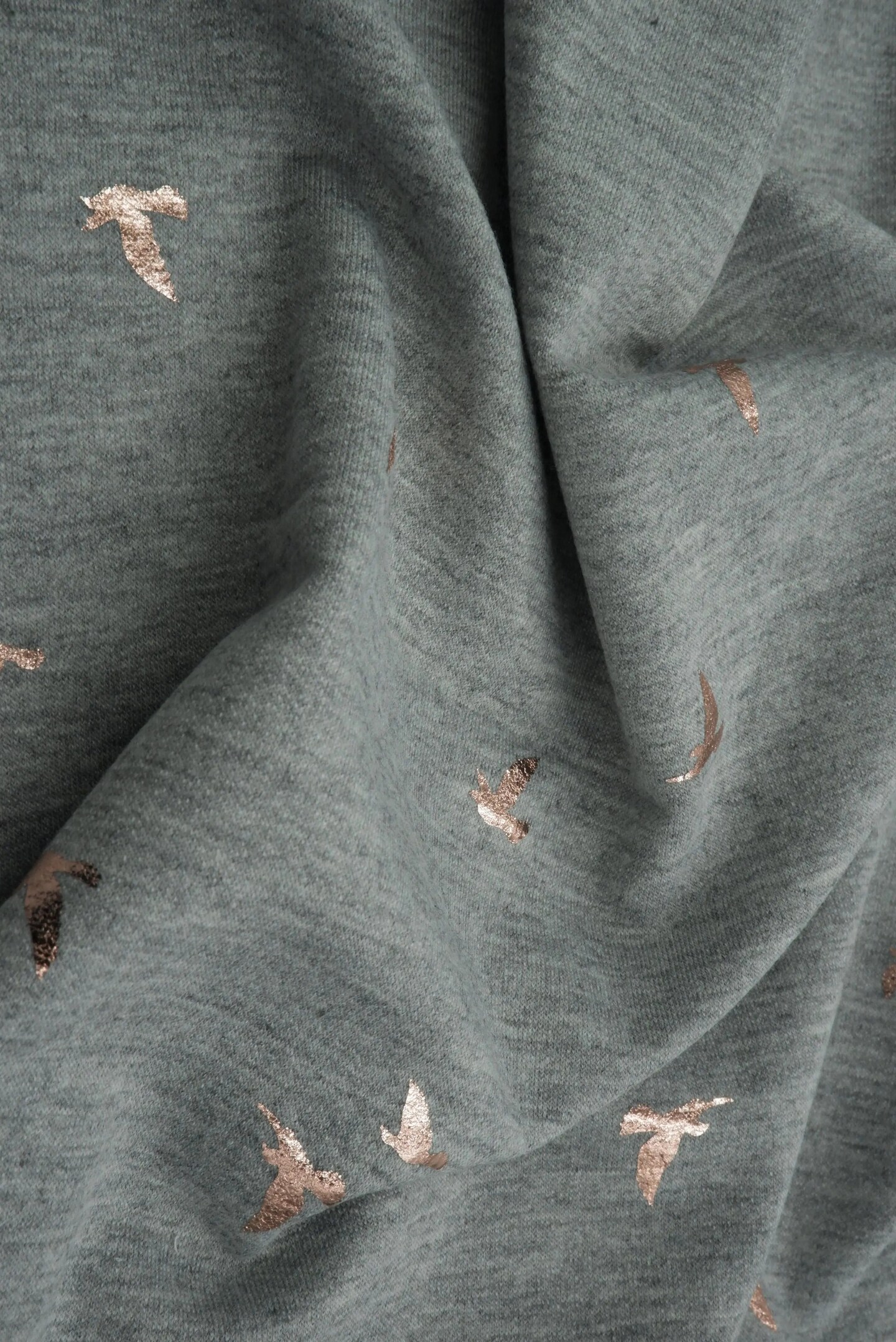 French Terry Bird Foil Fabric, Stretch Knit with Foil Print, 58/60 ...