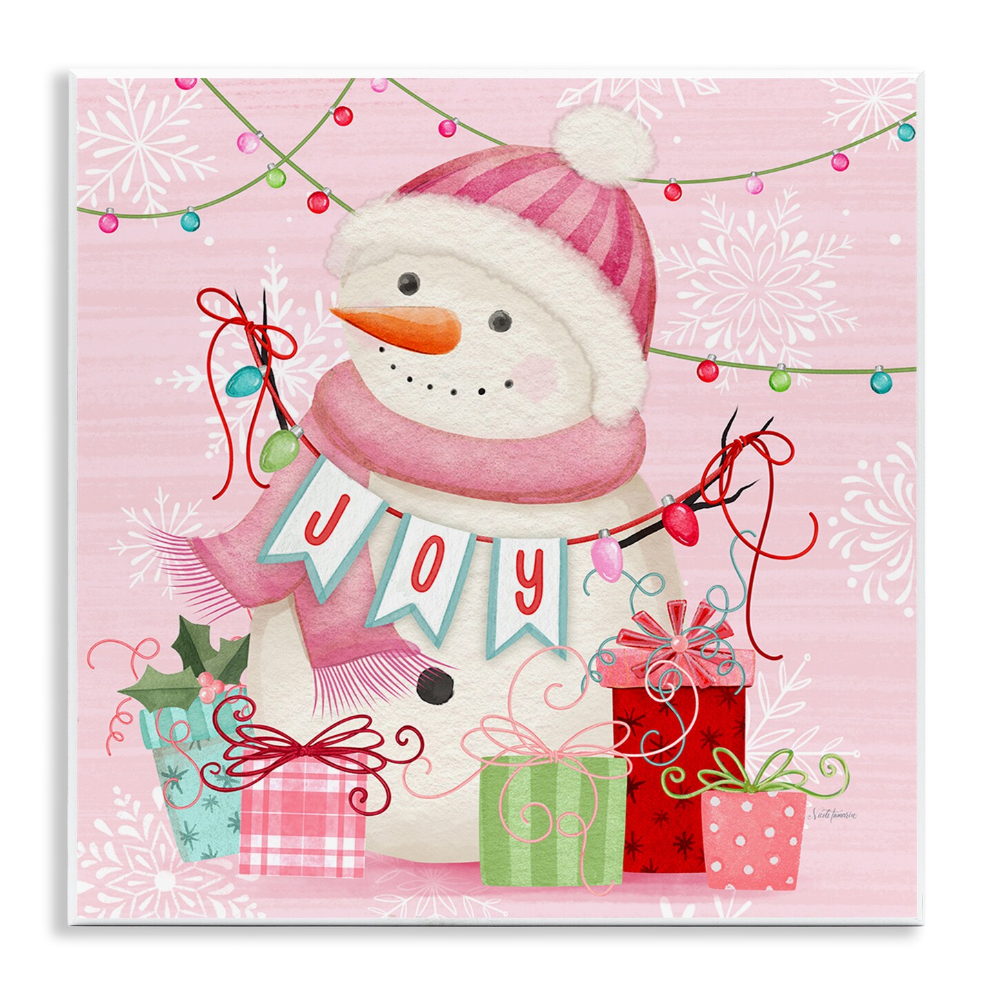 Stupell Industries Pink Snowman Joy Wall Plaque, design by Nicole ...