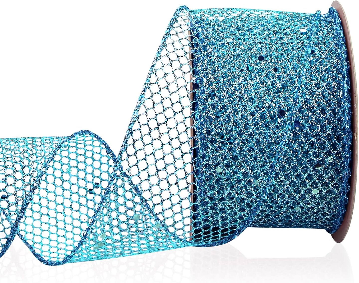 Blue Glitter Mesh Ribbon for Gift Wrapping Bow Making Blue Web Mesh ...