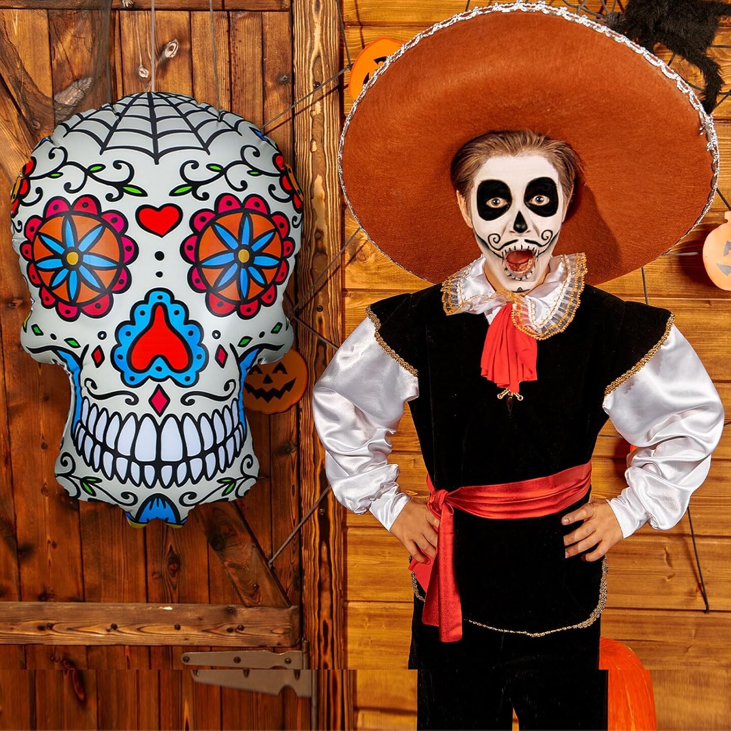24 Inch Inflatables Sugar Skull Decorations Blow up Day of The Dead ...