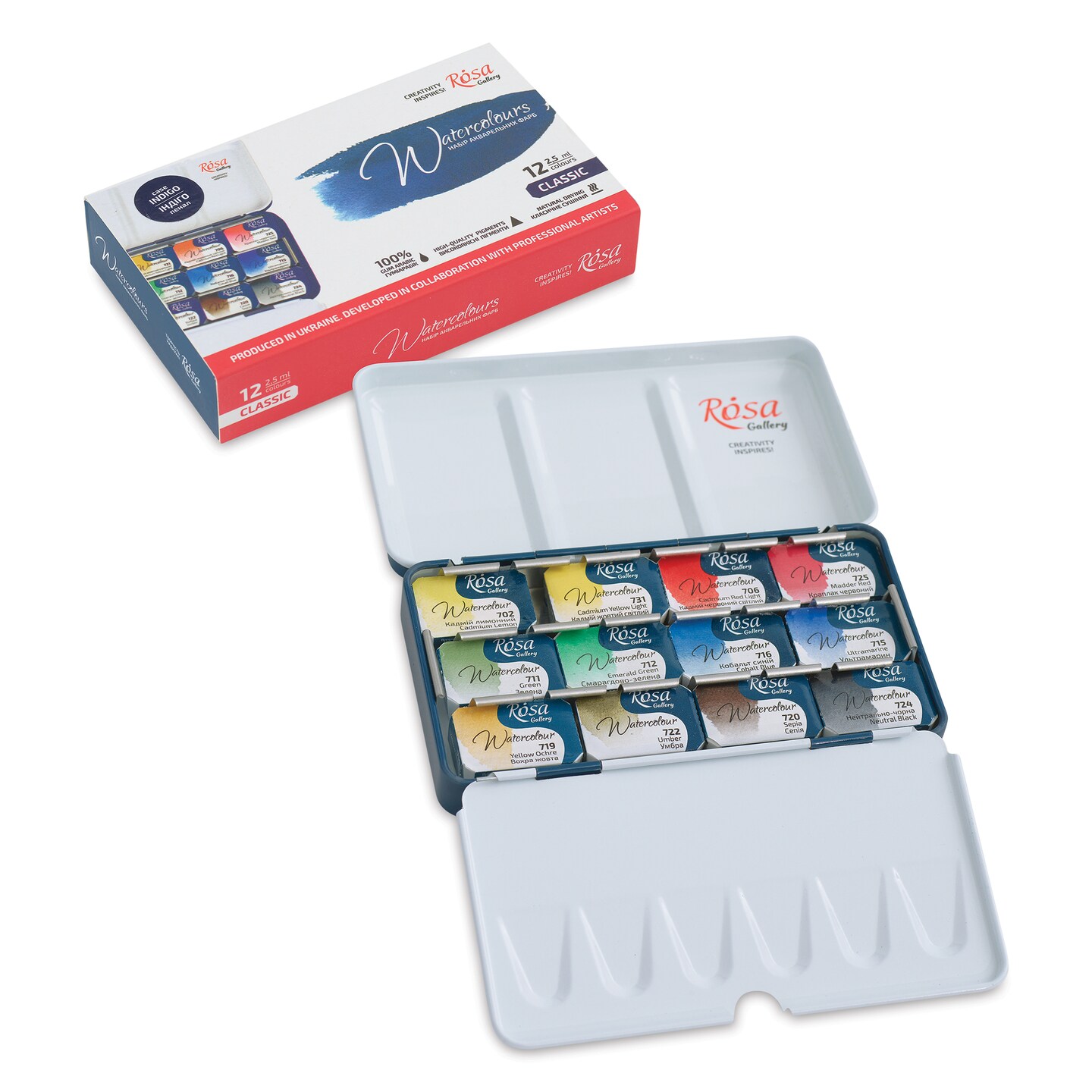 Rosa Gallery Watercolor Pans - Set of 12, Classic Indigo, Full Pans ...