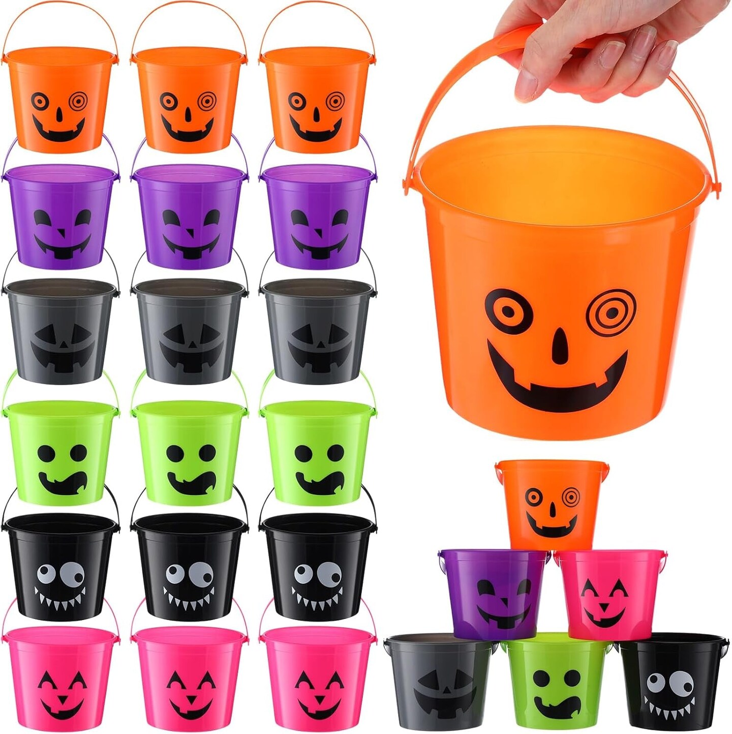 Halloween Plastic Buckets for Kids 5.7 X 5.7 X 4.9 Inch Halloween Trick ...