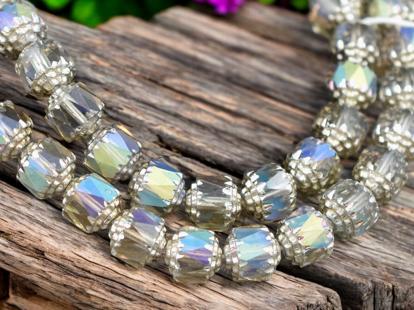 Silver Washed Smoke Apollo AB Fire Polished Cathedral Beads | Michaels