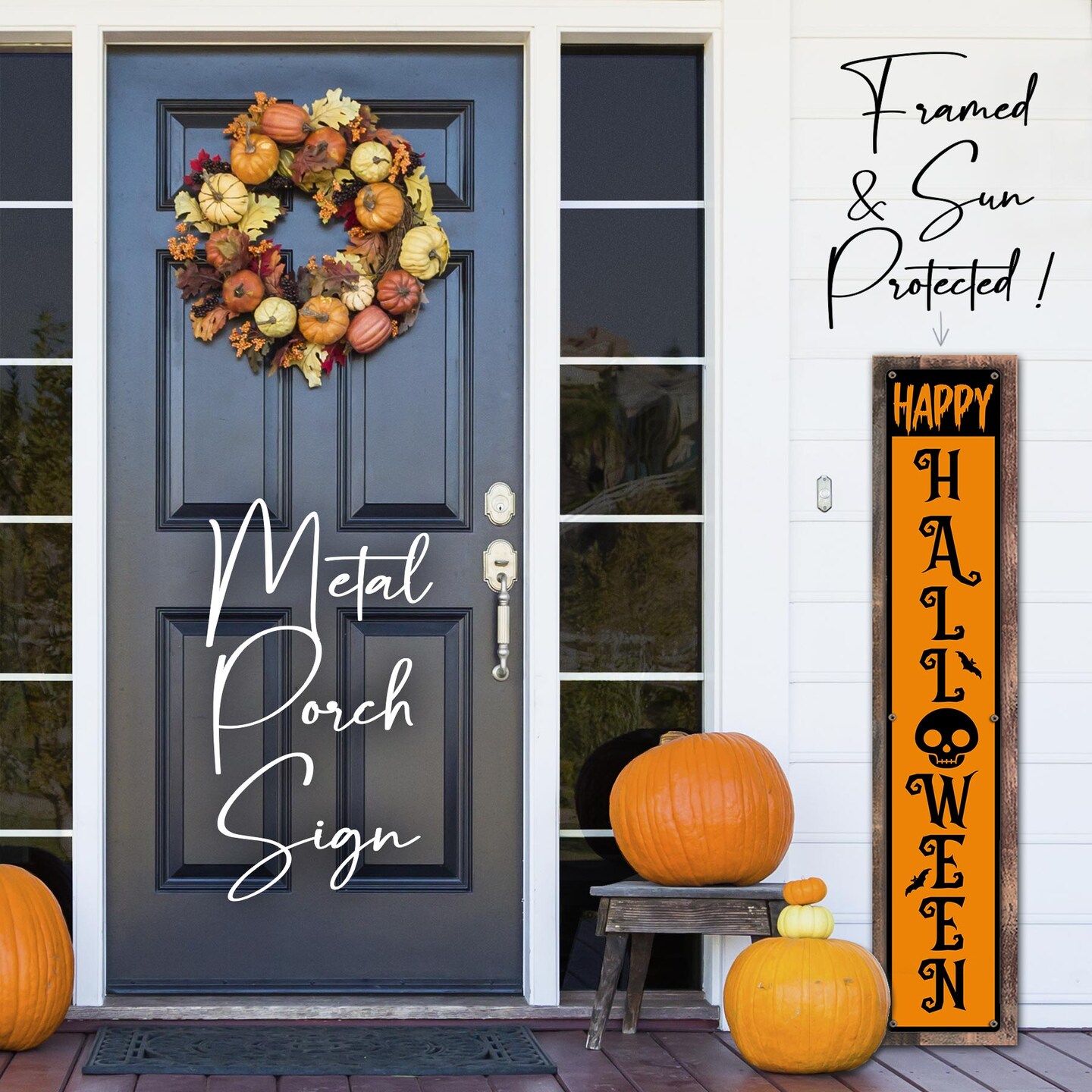 Happy Halloween - Framed Sun Protected Metal Porch Sign; Fall, Porch ...