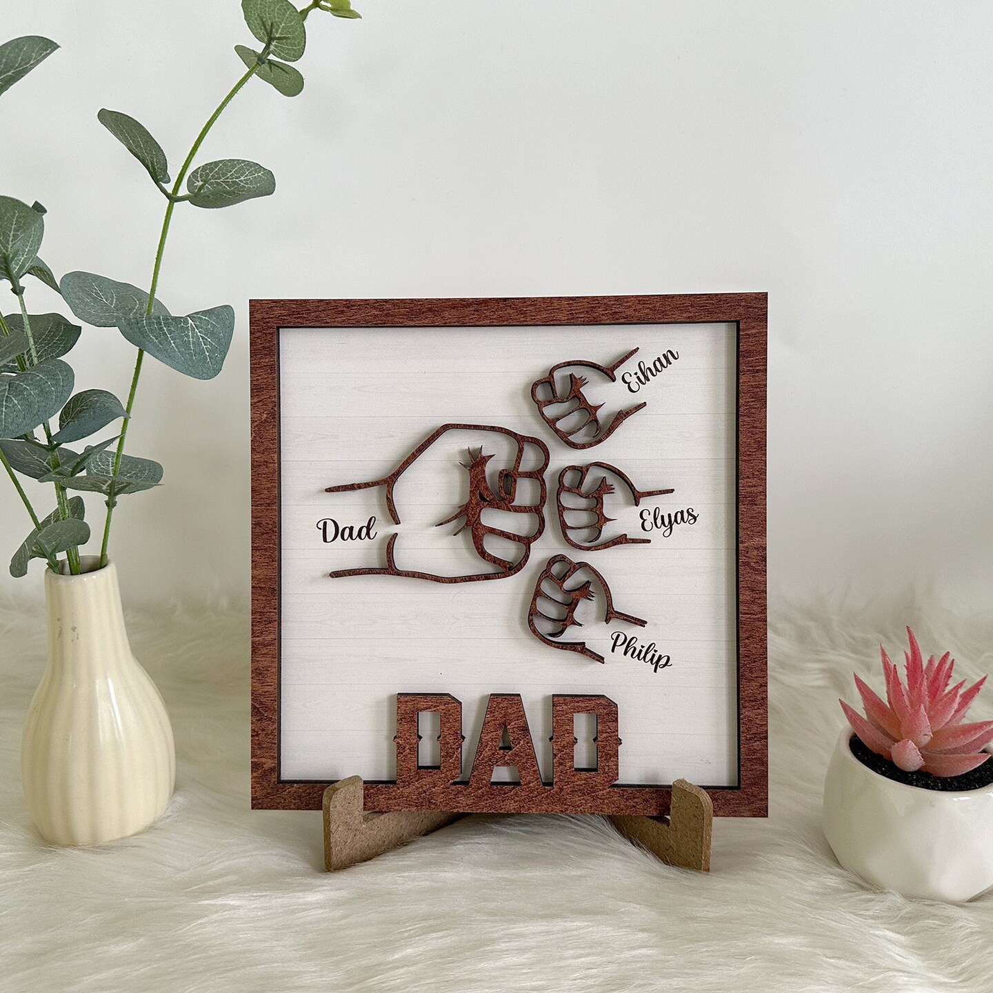 Personalized Fist Bump Dad Father's Day Gift, Custom Father Day Wooden ...