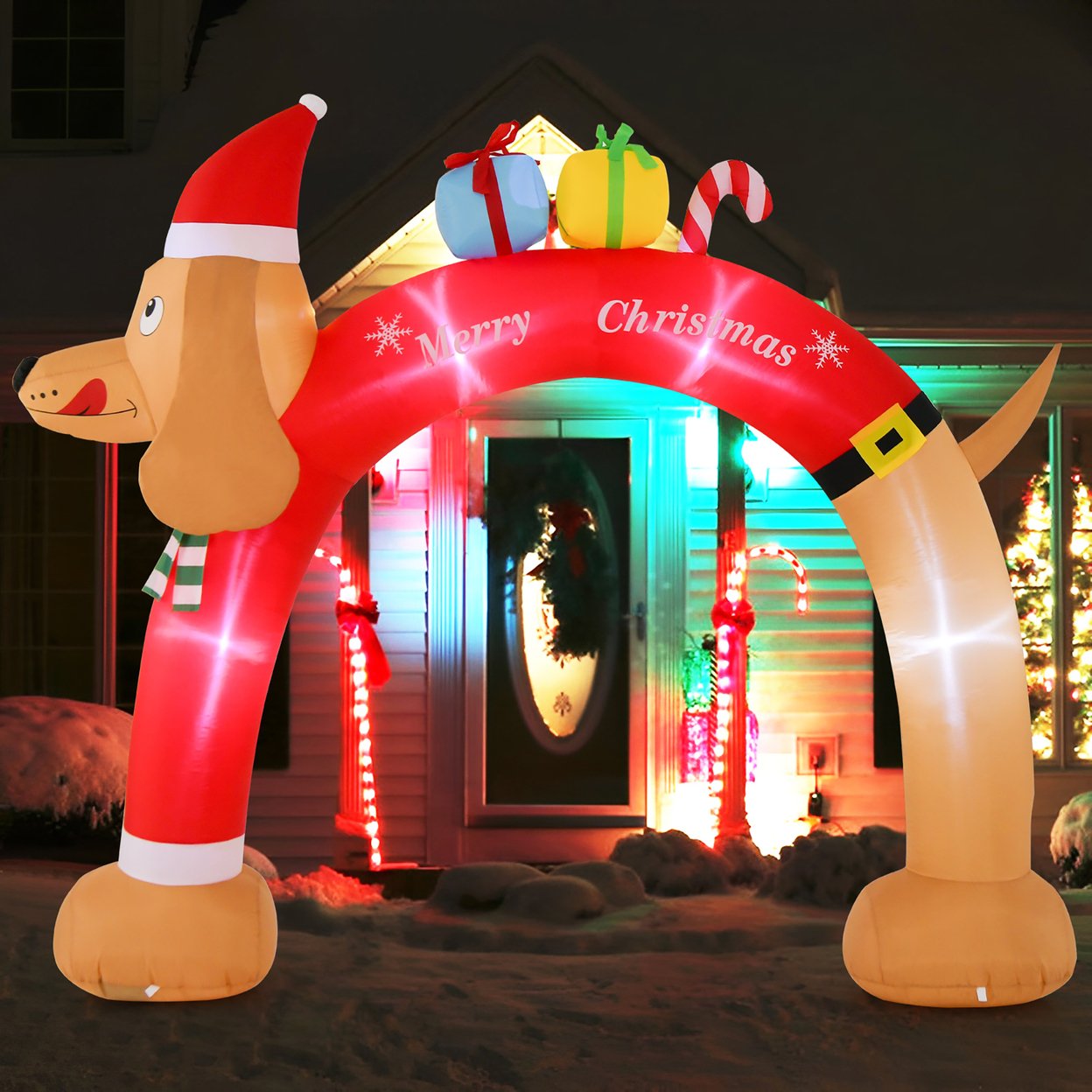 8 Ft Tall Jumbo Inflatable Christmas Arch Archway W/ Dachshund And Gift ...