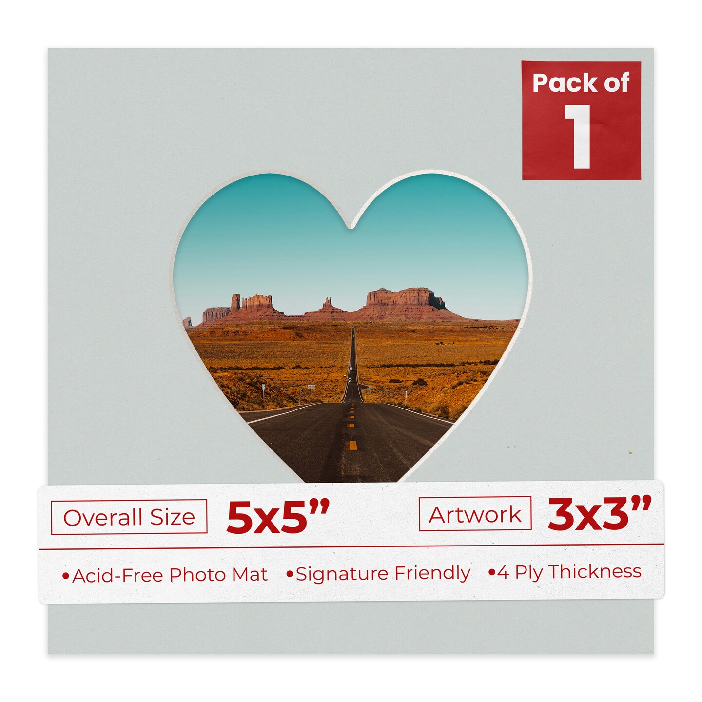 Gray Mat Board for 5x5 Inch Frames - Heart Opening for 3x3 Photos ...