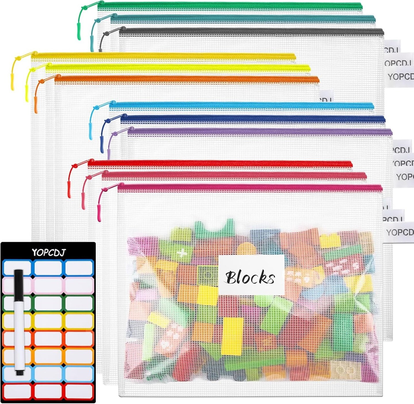 12Pcs Mesh Zipper Pouch Bags, A4 Puzzle Bag (12 Colors, 12 Packs) for ...