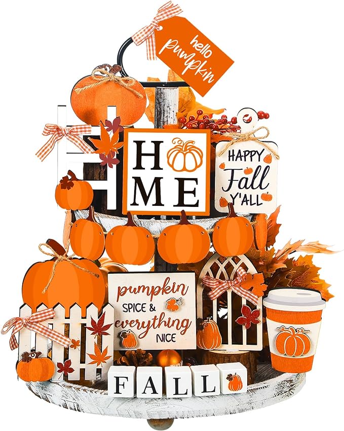 Set of 15 Fall Tiered Tray Decor Pumpkins. Farmhouse Decor: Autumn ...