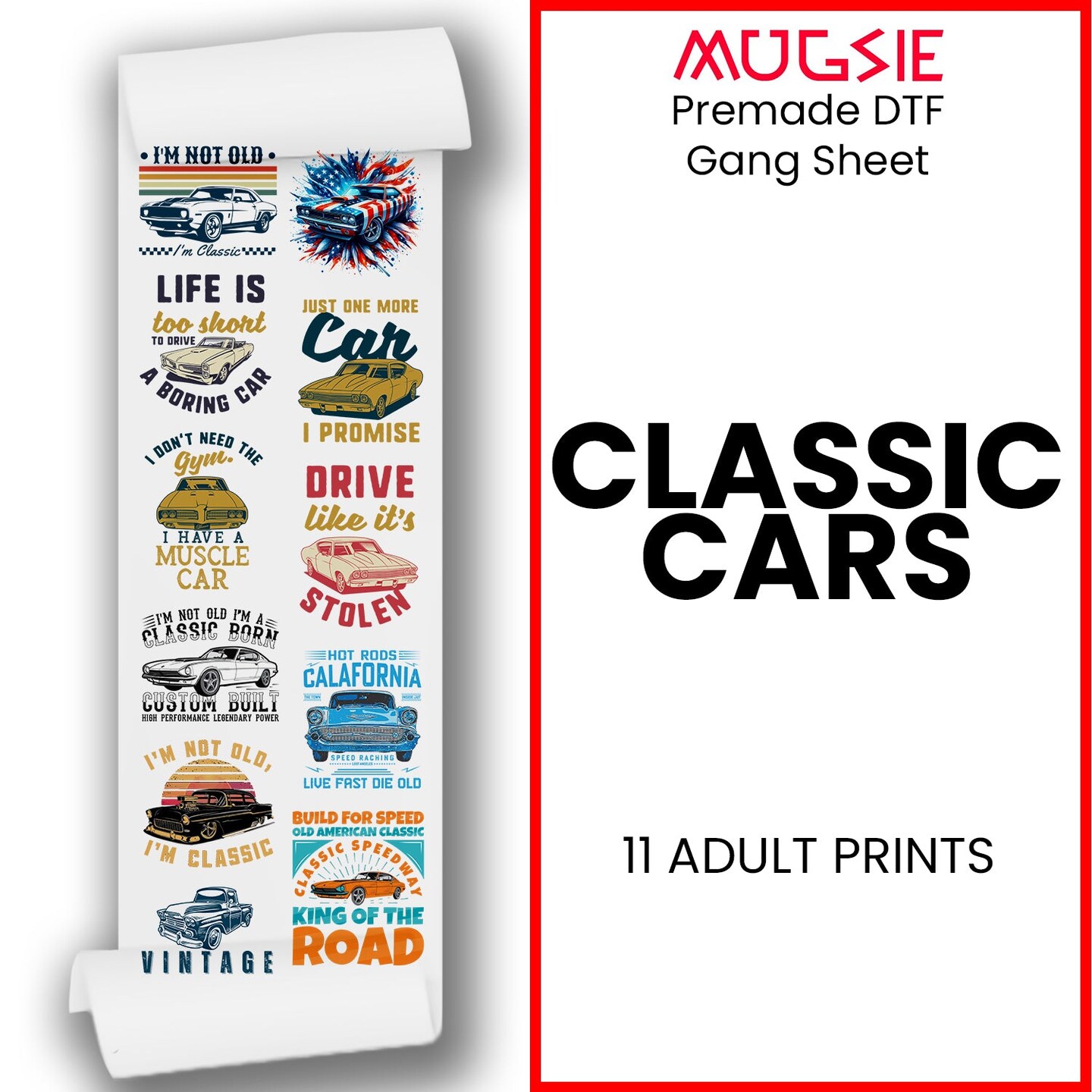 Classic Cars DTF Transfer Gang Sheets - 22x60 Direct-to-Film | Michaels