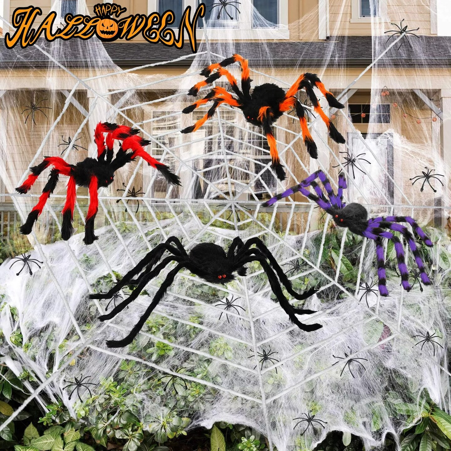 Giant Creepy Spiders Halloween Decor Haunted House Spider Web Party DIY ...