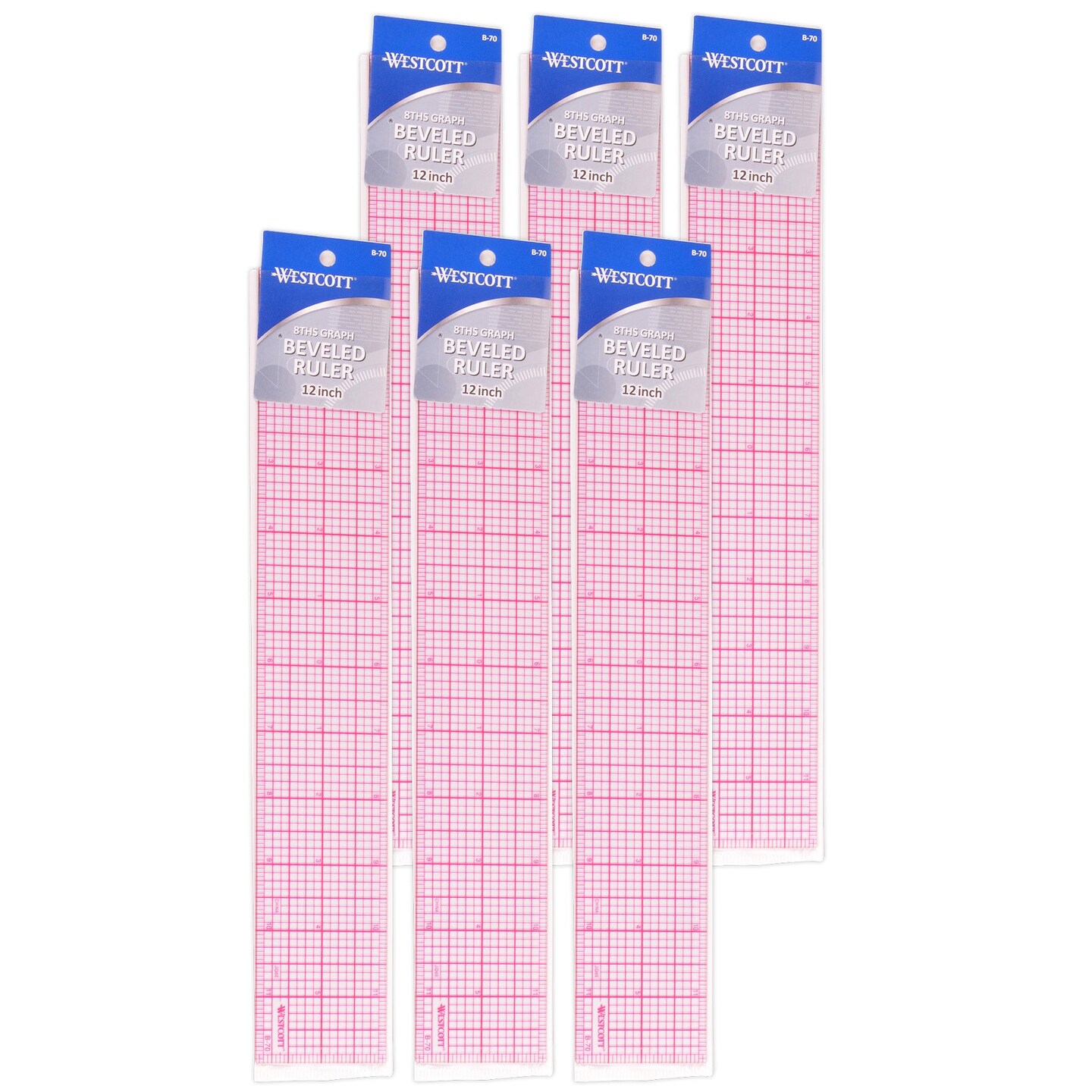 12" 8ths Beveled Grid Ruler, Pack of 6 | Michaels