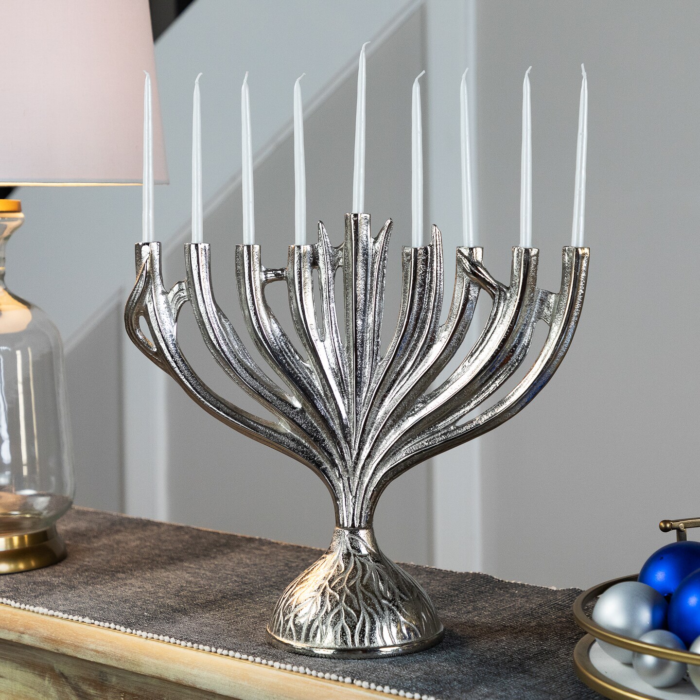 Northlight Textured Tree Branch Textured Metal Hanukkah Menorah - 15.5 ...