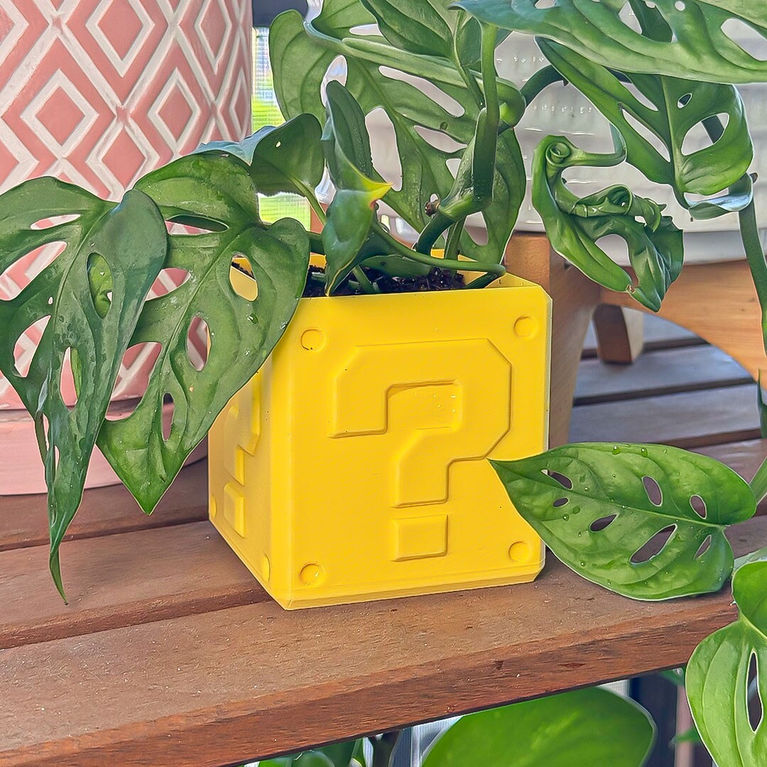 Super Bros Question Mark Block Plant Pot - Cute Minimalist Planter for ...