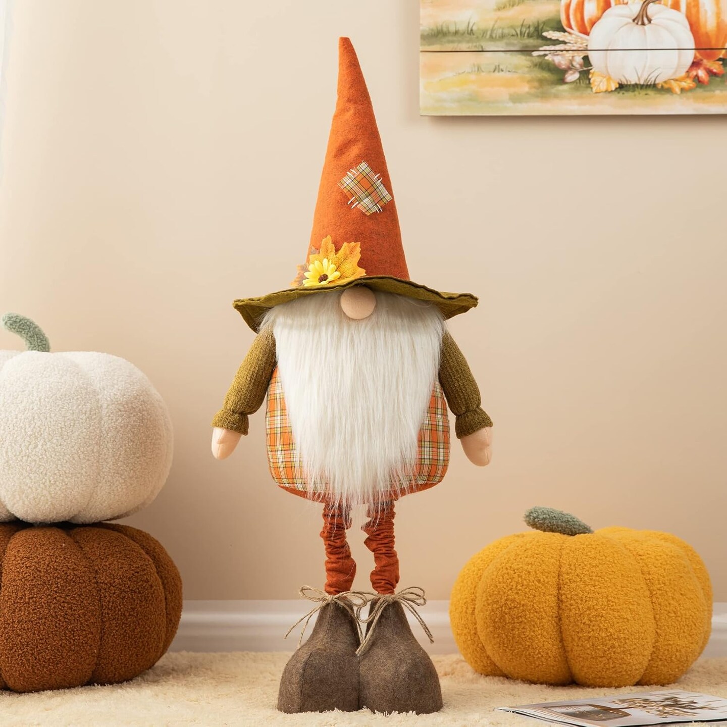 Cute Telescoping Fall Fabric Gnome Doll Elf Standing Decor Fall Table ...