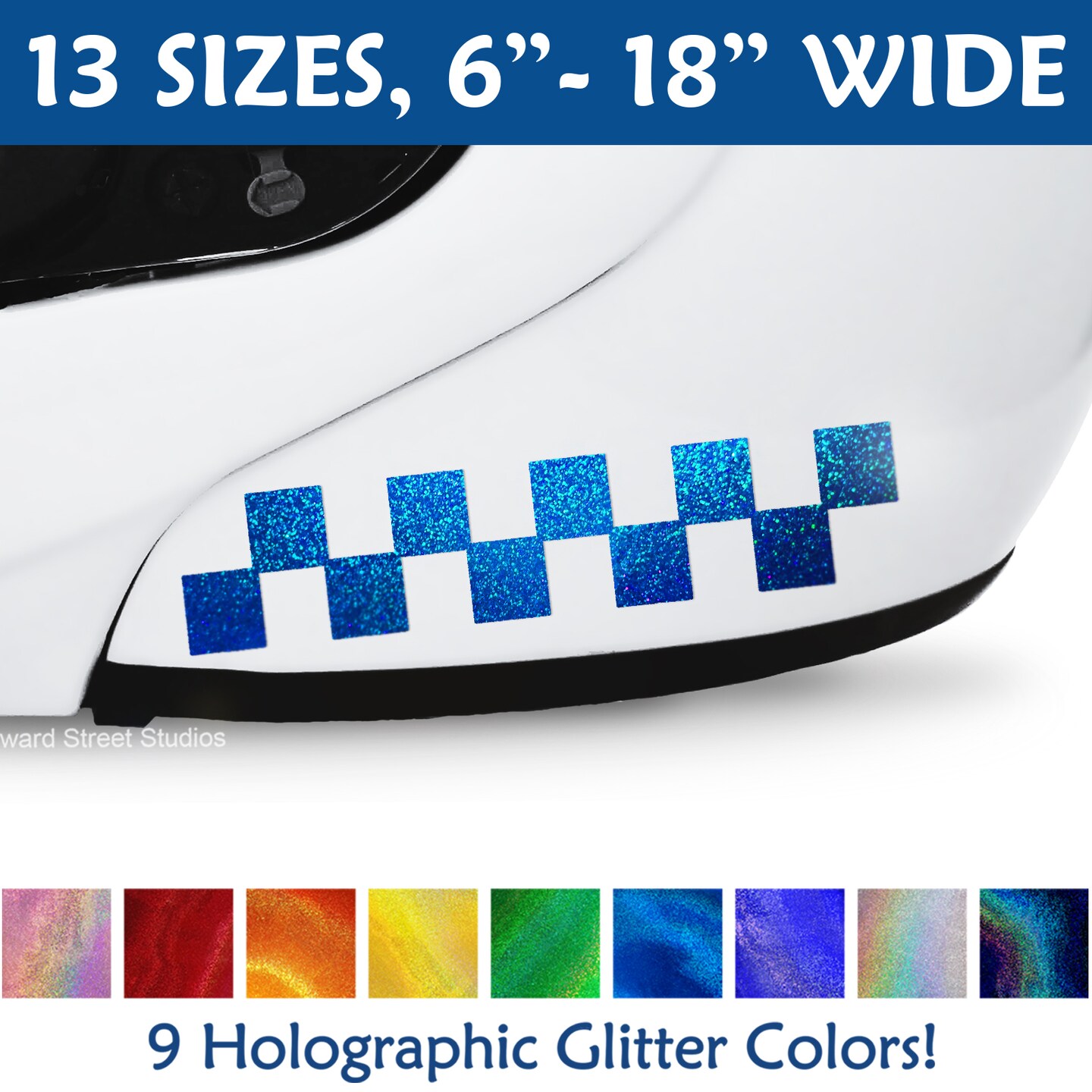 Set of 2 Holographic Glitter Checkered Stripes Decals, Racing Flag ...