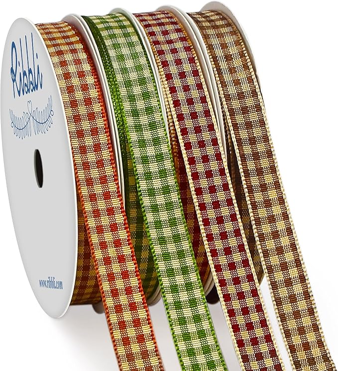 Fall Gingham Ribbon, Special 4 Rolls Collection,3/8 Inch Total 40 Yards ...