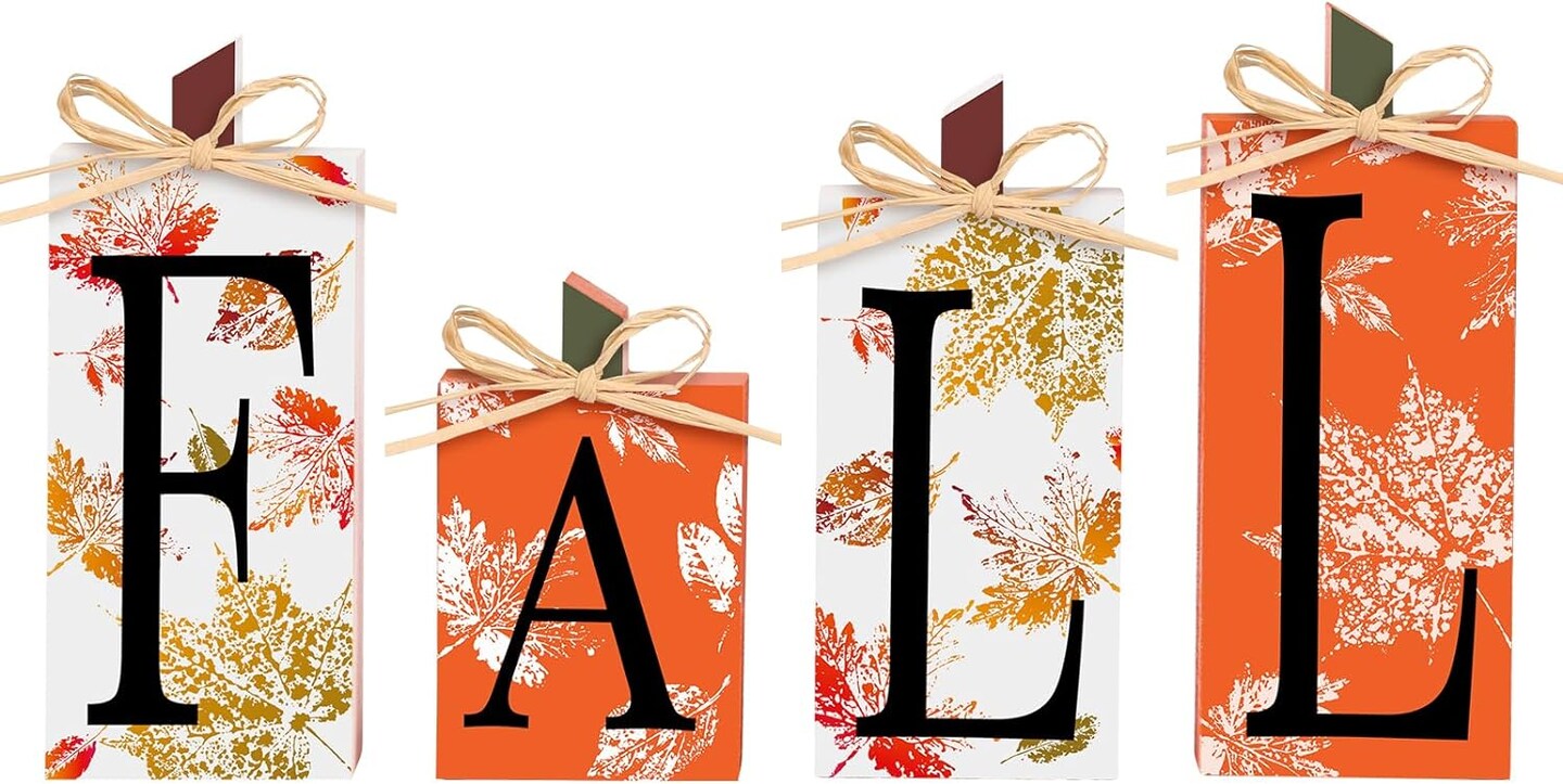 Fall Decor, 4 PCS Autumn Wood Sign with Fall Lettered Block Tabletop ...