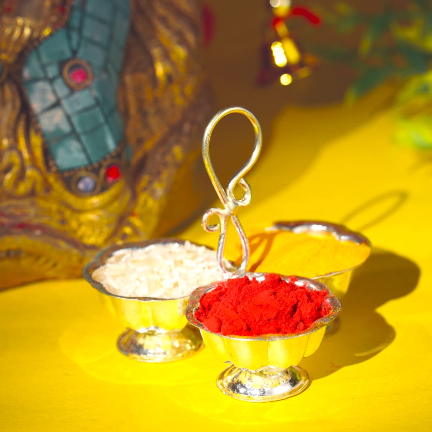 Silver Plated Haldi Kumkum Holder for Home Temple Decorative Haldi ...