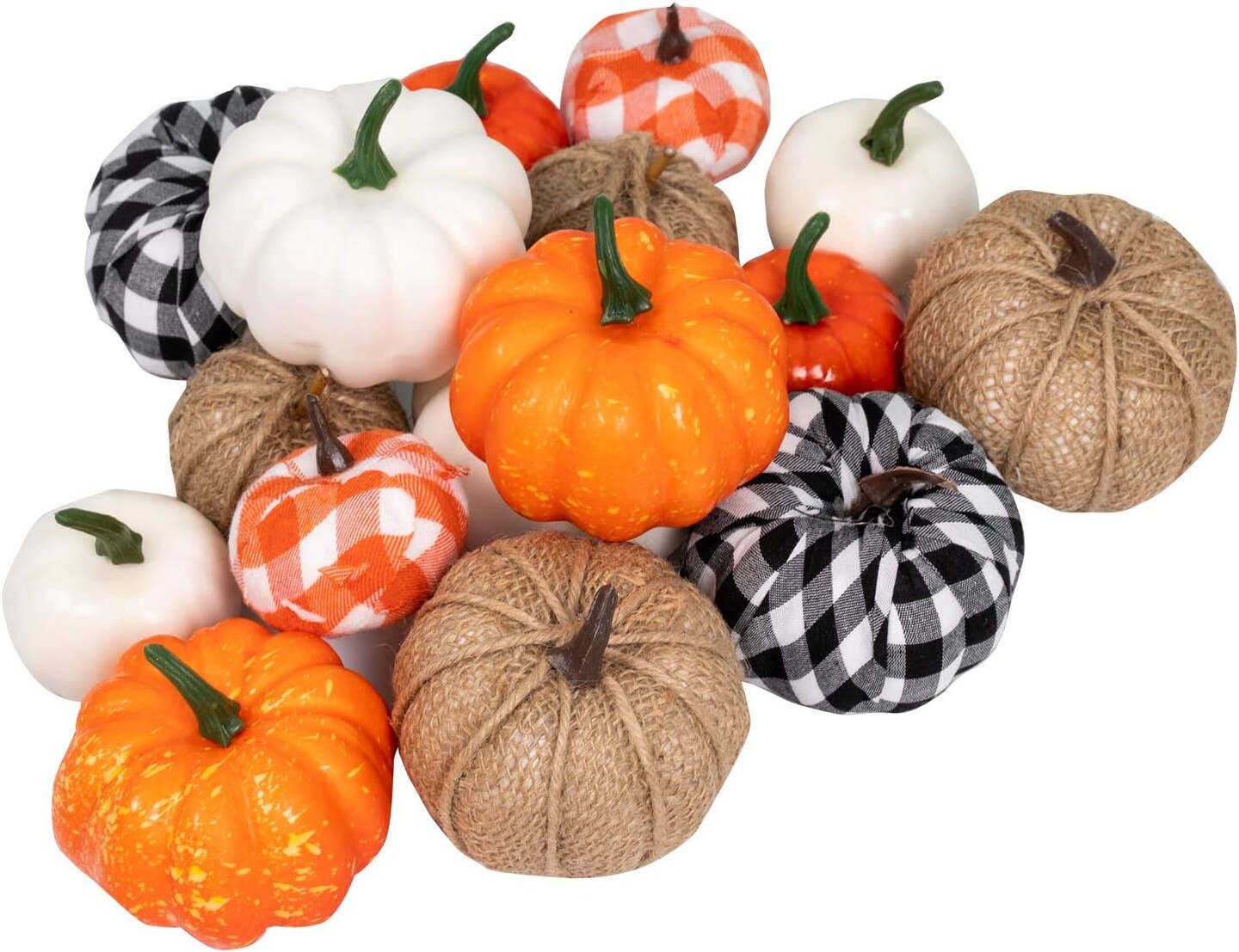 16 Pieces Fall Decor Assorted Sizes Artificial Pumpkins Burlap Faux ...
