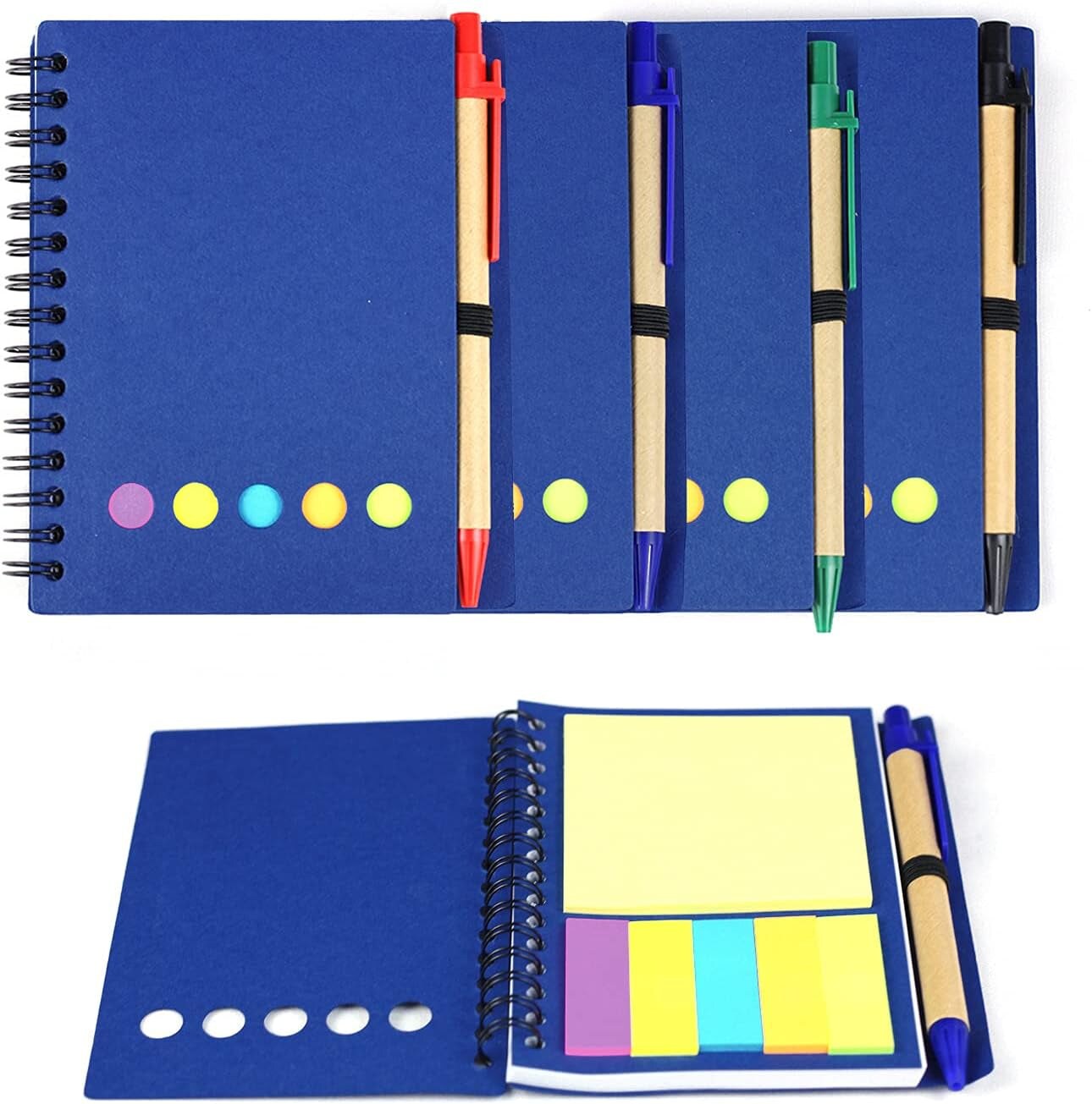 4 Packs Lined Spiral Notebook Kraft Paper Cover Notepad with Pen in ...