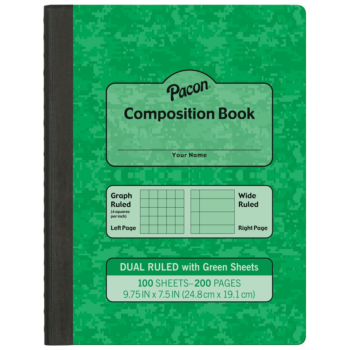 Dual Ruled Composition Book, Green, 1/4 in grid and 3/8 in (wide) 9-3/4 ...