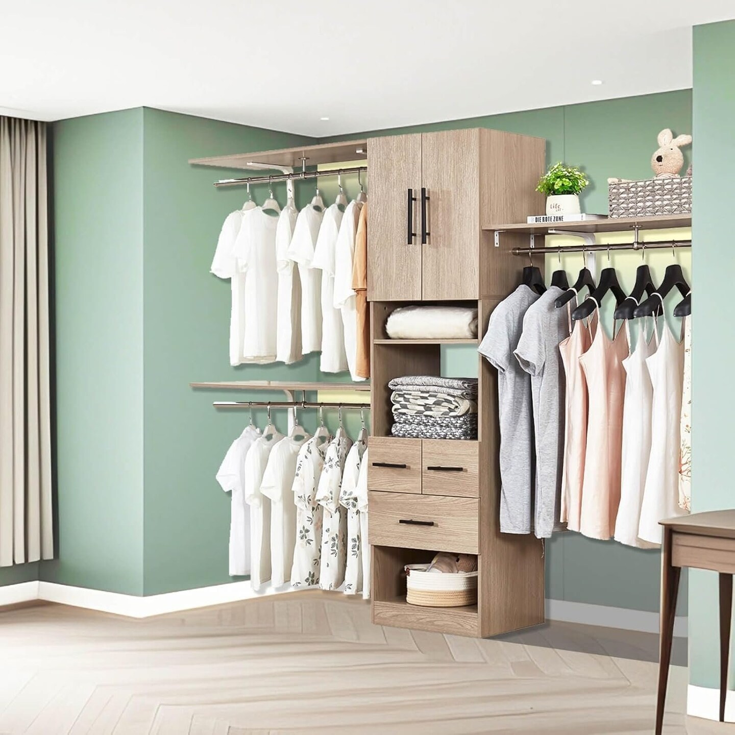 Livelylodge 96in 2Doors Closet Organizer System with 4 Drawers Storage ...