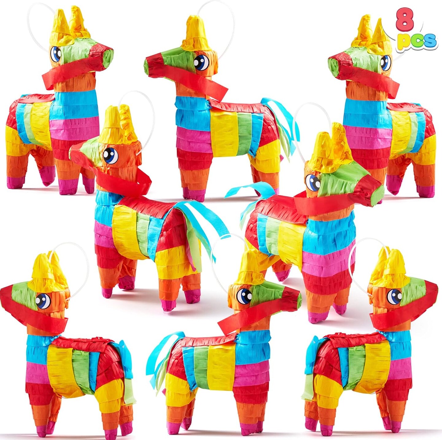 Cinco De Mayo 8 pcs Mini Donkey Pinatas 5.7"x7.5" Rainbow Color for Fun ...
