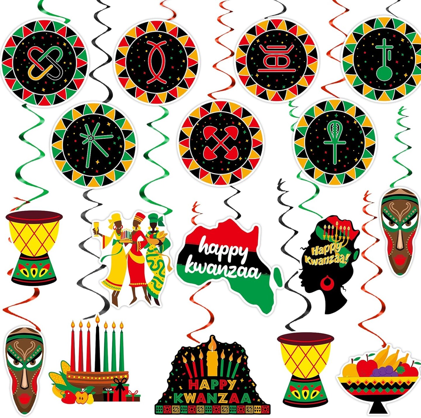 Kwanzaa Decorations 15 PCS Kwanzaa Hanging Swirls Decorations kwanzaa ...