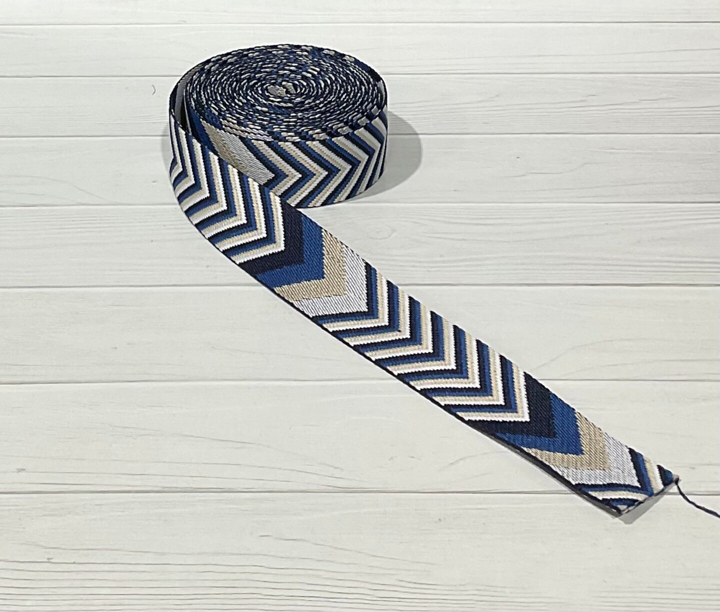 Navy/Cobalt/Beige Woven Chevron 1.5” Webbing | Michaels