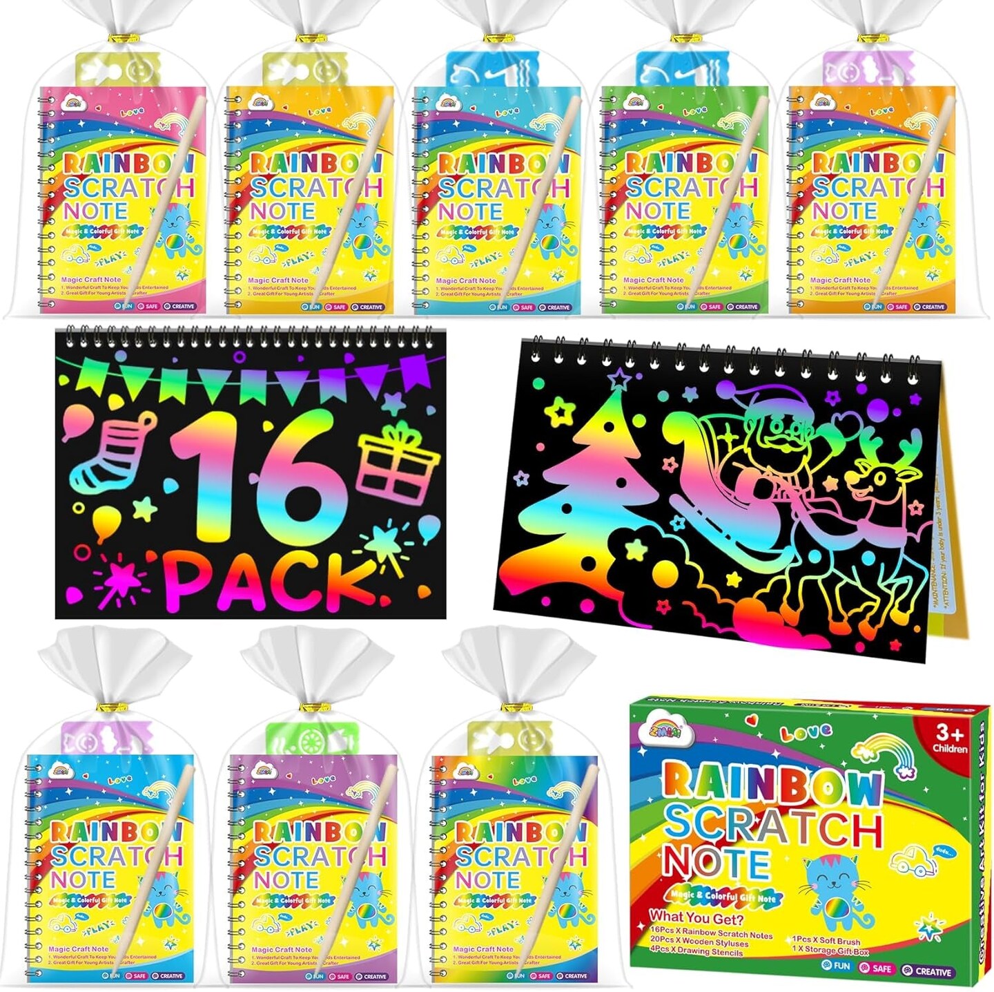 Scratch Art Party Favors: 16 Pack Rainbow Scratch Paper Art Craft ...