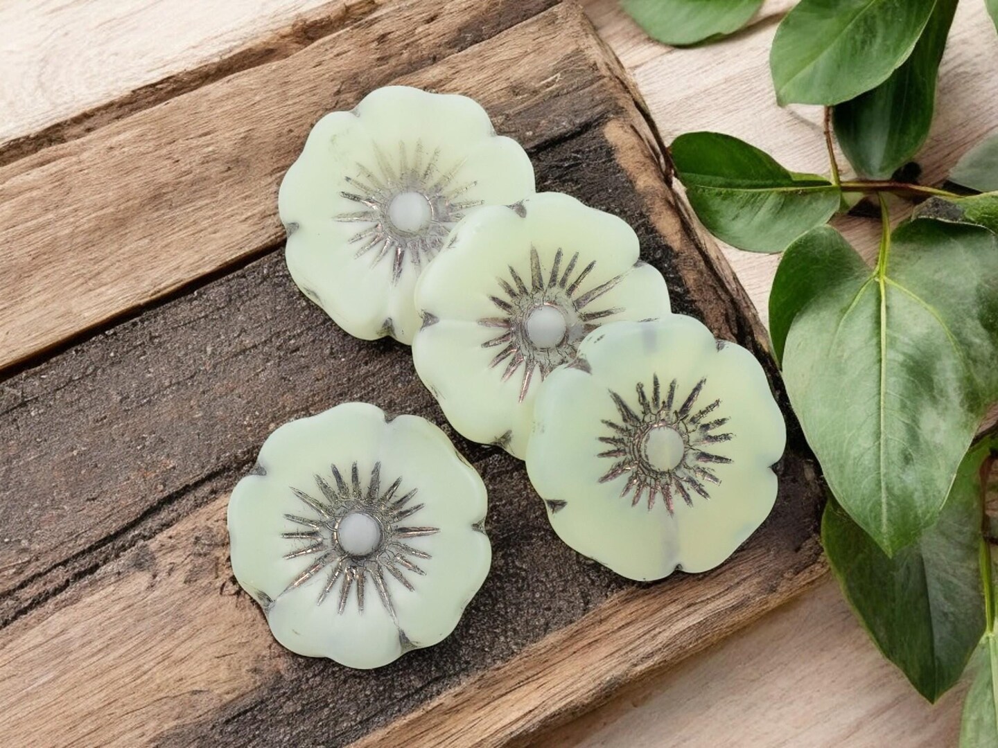 *2* 22mm Bronze Washed Satin Matte Pale Citrus Opaline Hawaiian Flower ...