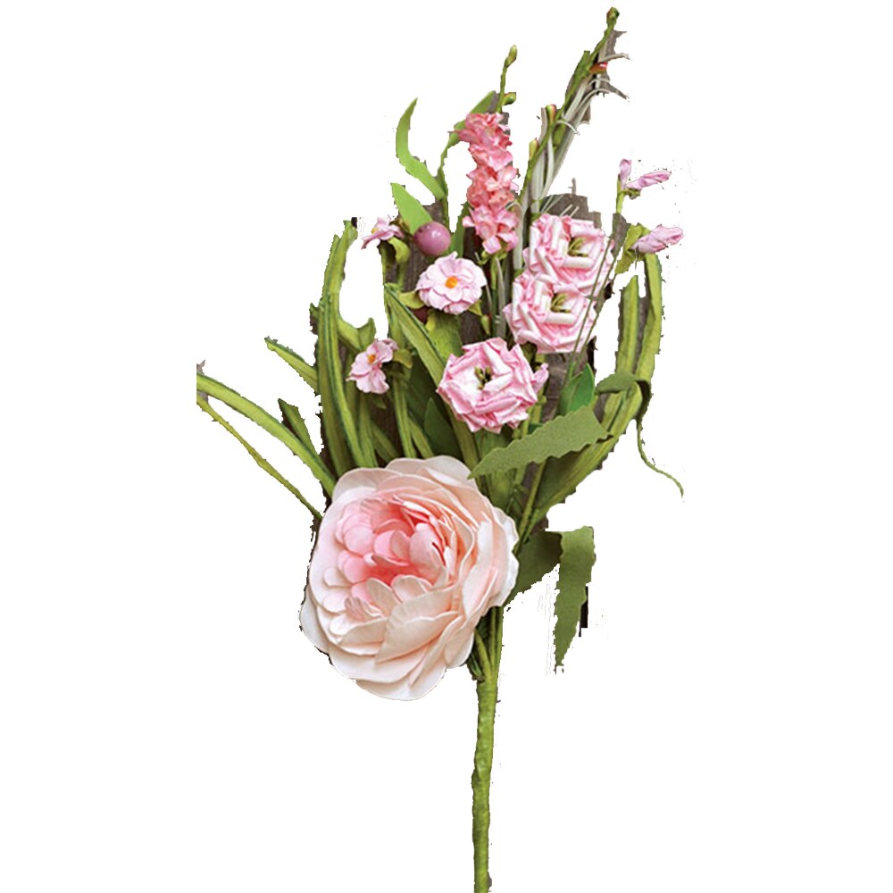 17”Long Soft Pink Cabbage Rose Pick with Mauve Berry Spray | Michaels