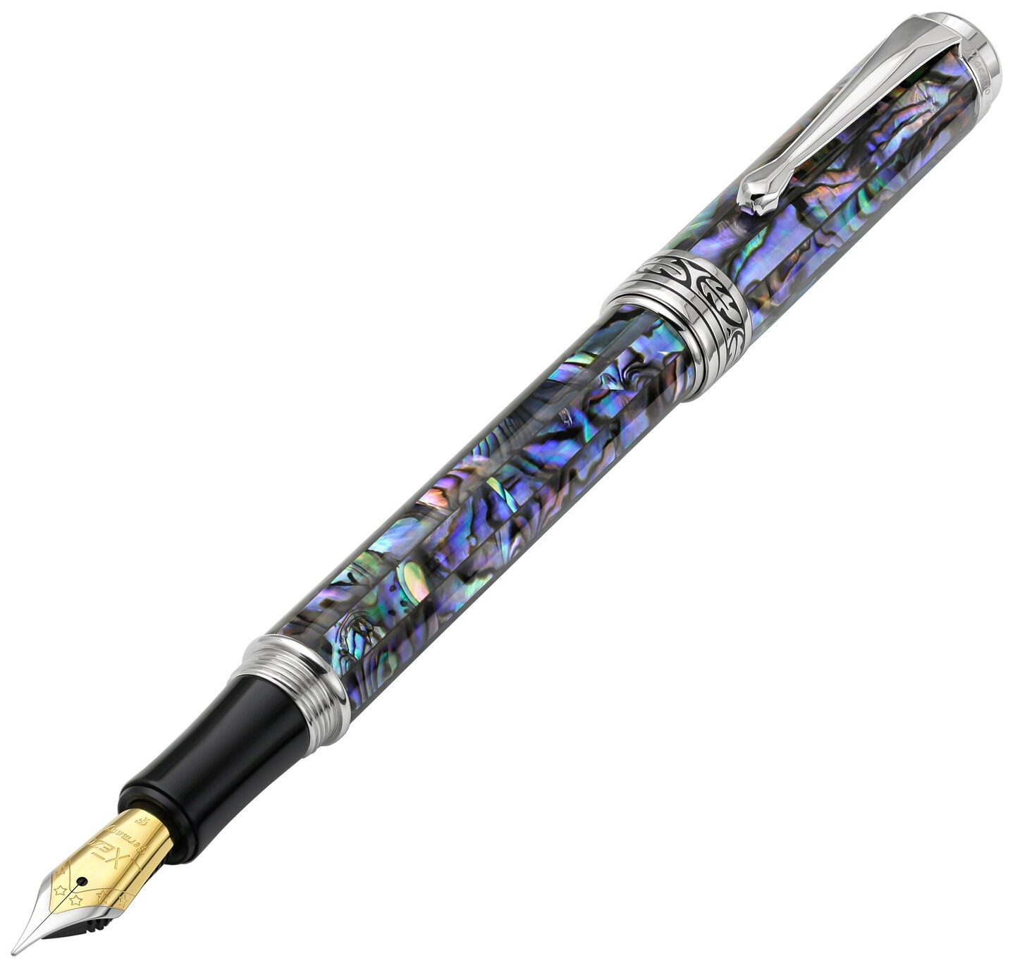 Xezo Maestro Paua Abalone Sea Shell Fountain Pen (Fine Nib) - Platinum ...