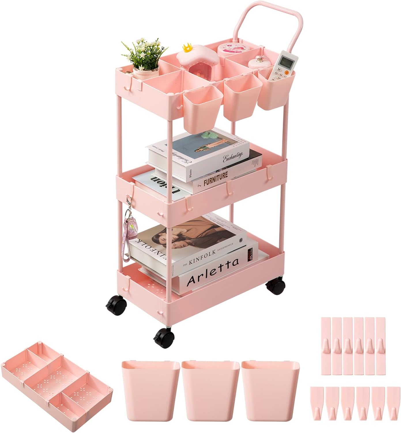 Slim Storage Cart, 3 Tier Narrow Rolling Cart on Wheels Bathroom ...