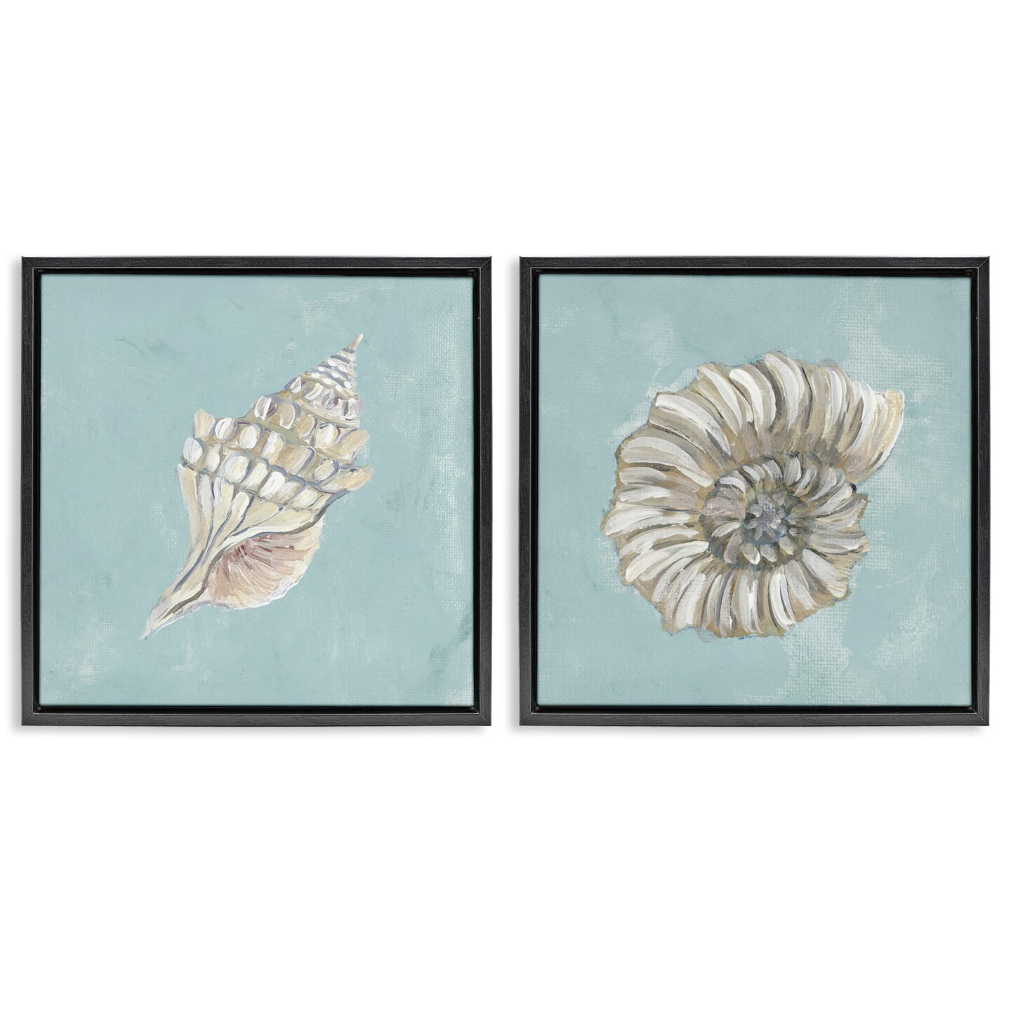 Stupell Industries Nautilus and Conch Seashells 2 pc Framed Floater Canvas Wall Art Set Design ...