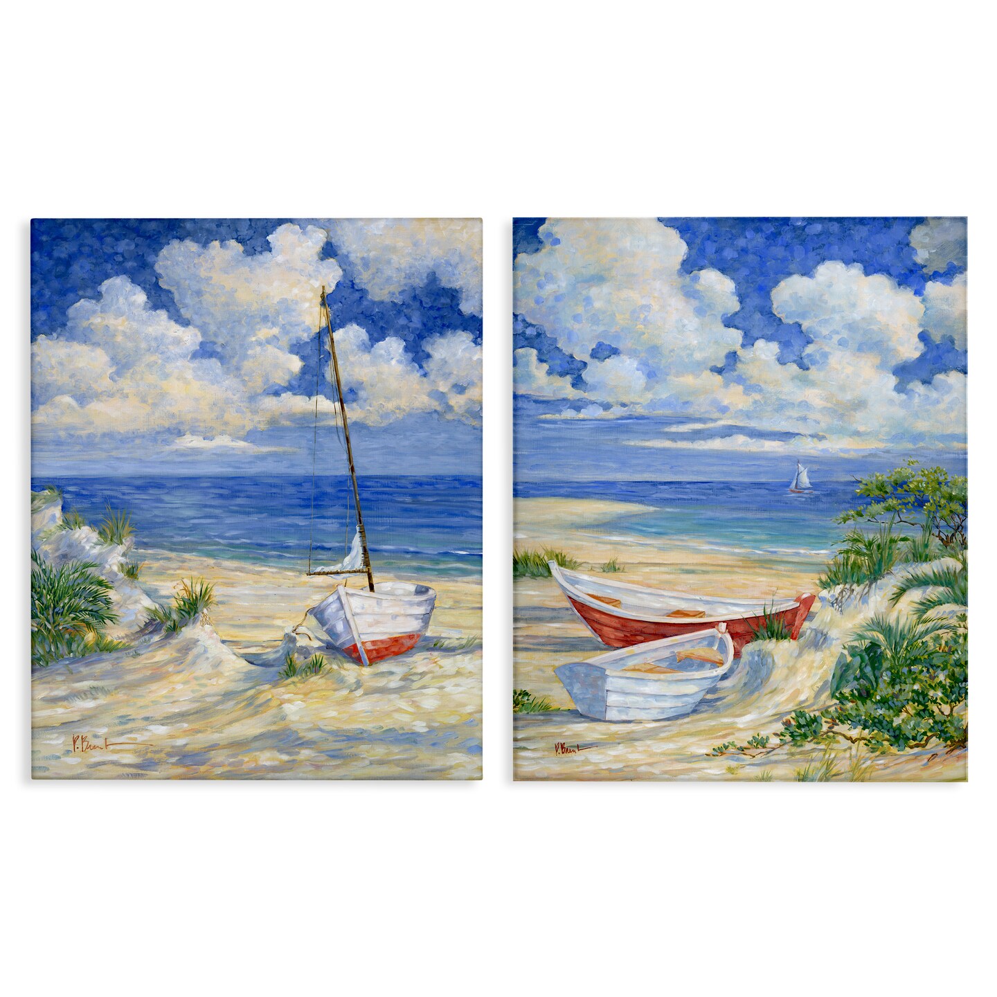 Stupell Industries Row Boat on Sandy Beach 2 pc Canvas Wall Art Set ...