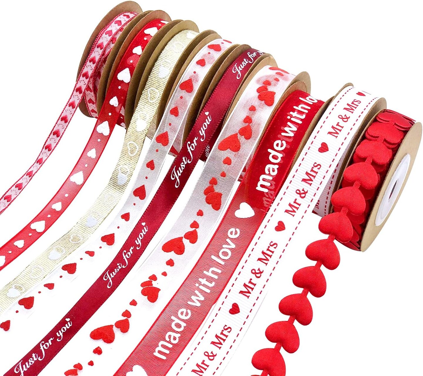 9 Rolls Hearts Ribbon Set - Valentine's Day Mother's Day Satin Ribbon ...