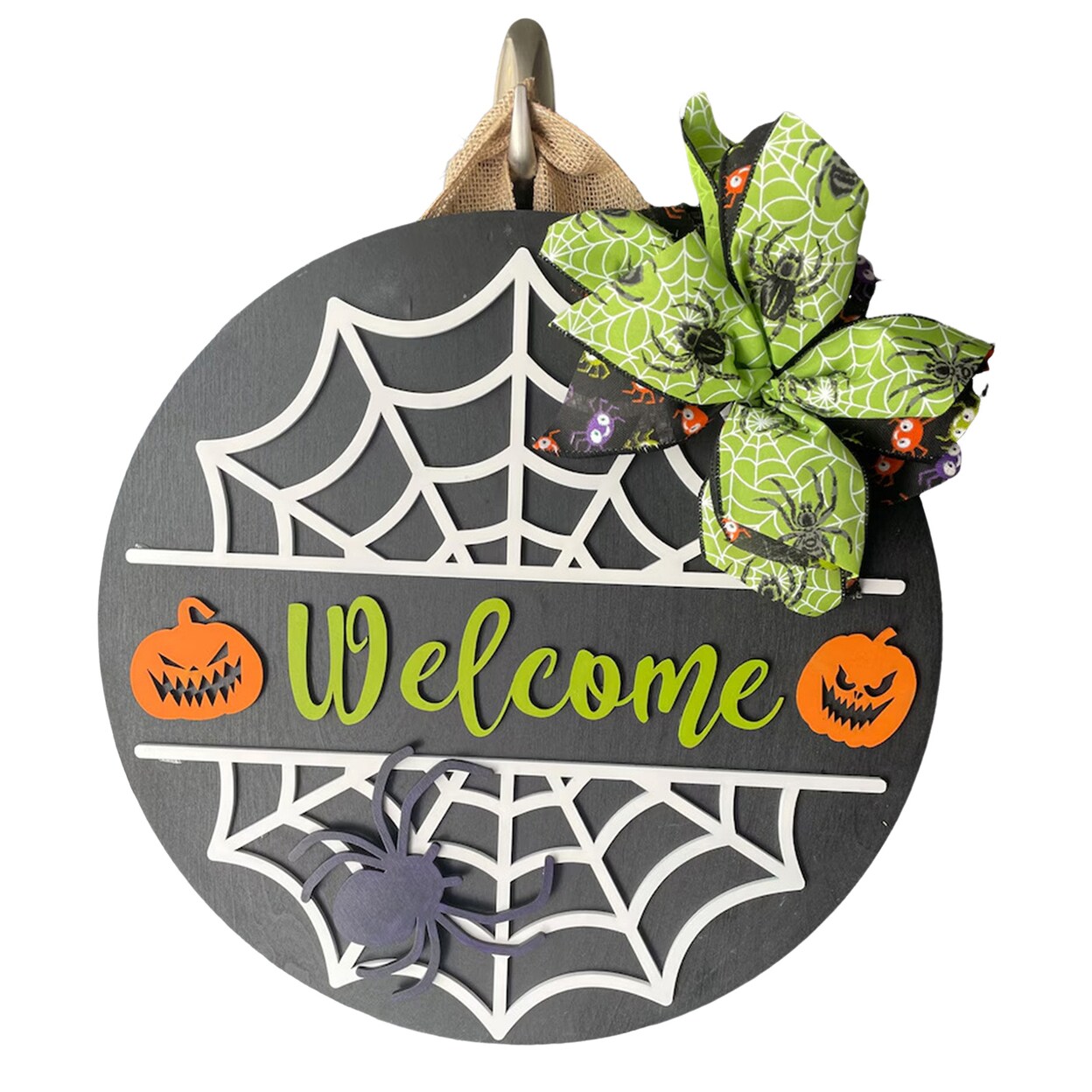 Halloween Welcome Door Sign Ghost Pumpkin Spiderweb Bat Witch Front ...